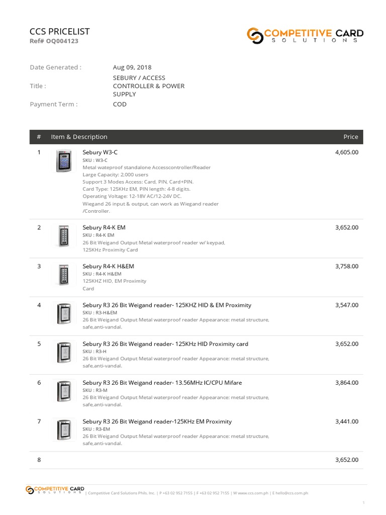 Sebury Access Control Solutions Pricing | PDF | Access Control | Power ...