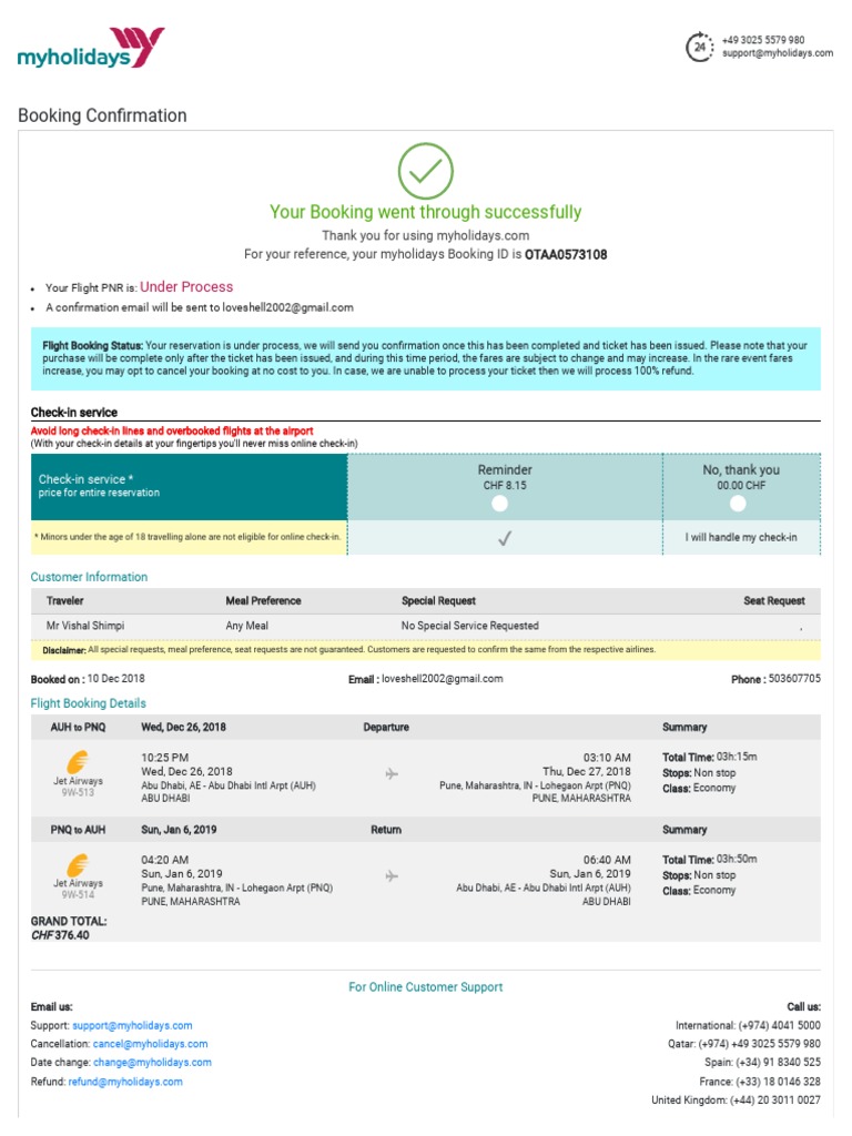 Myholidays Flight Confirmation | PDF | Aviation | Business