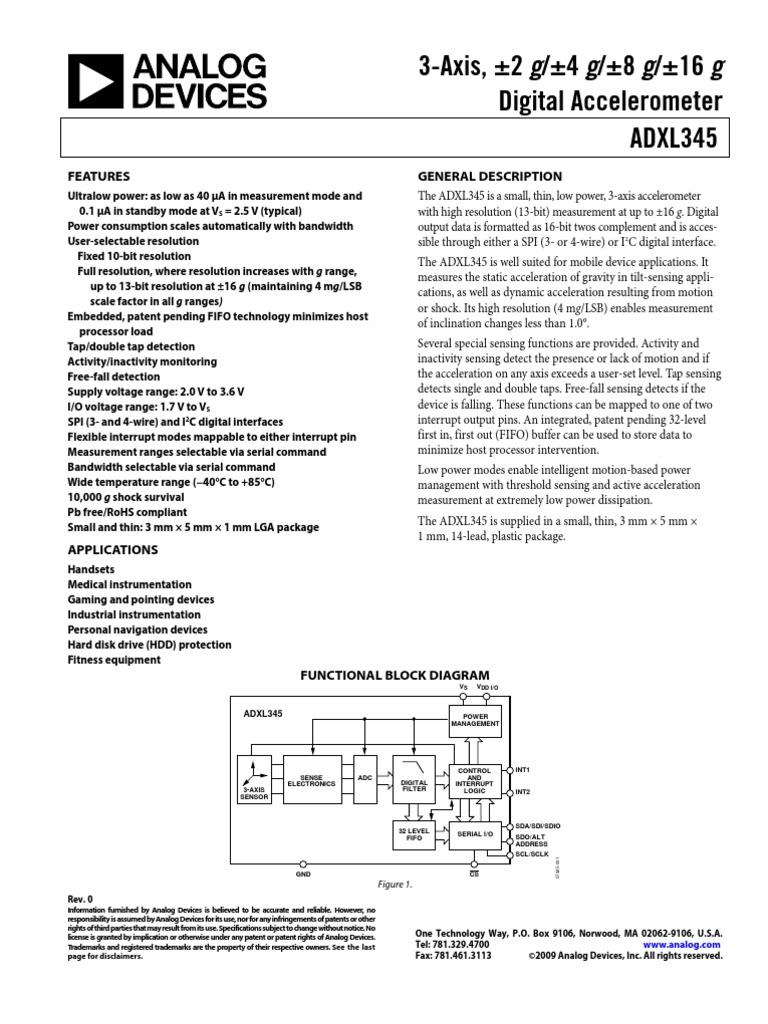 ADXL345 | PDF | Accelerometer | Electronics