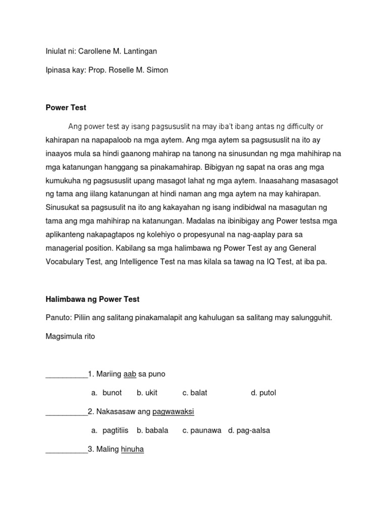 Power Test PDF