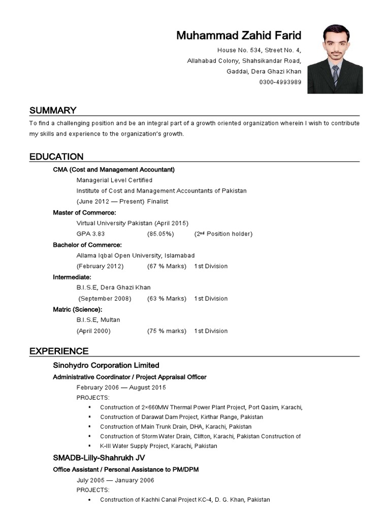 Muhammad Zahid Farid - Resume PDF | PDF | Pakistan | Software