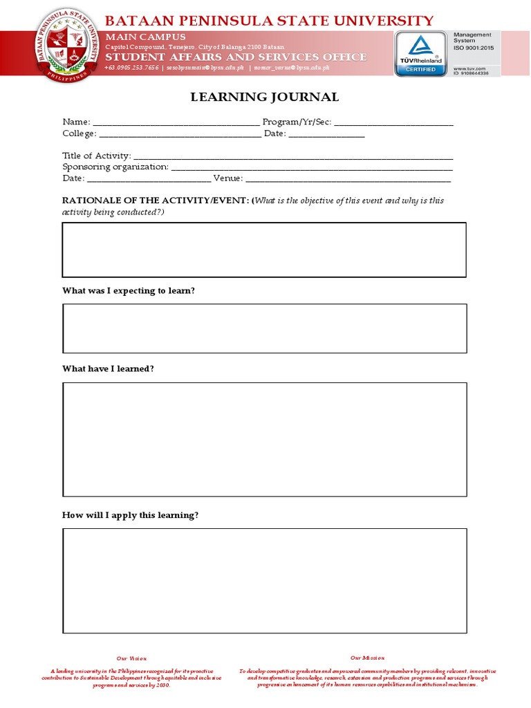 Learning Journal Template | PDF