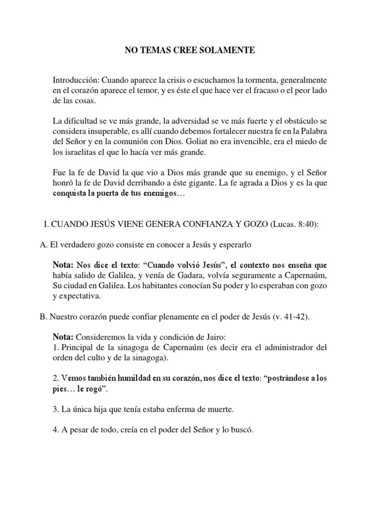 No Temas Cree Solamente | PDF | Fe | Jesús