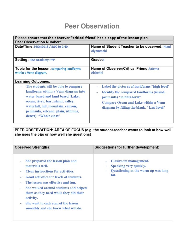 peer observation 3 | Educational Assessment | Behaviorism