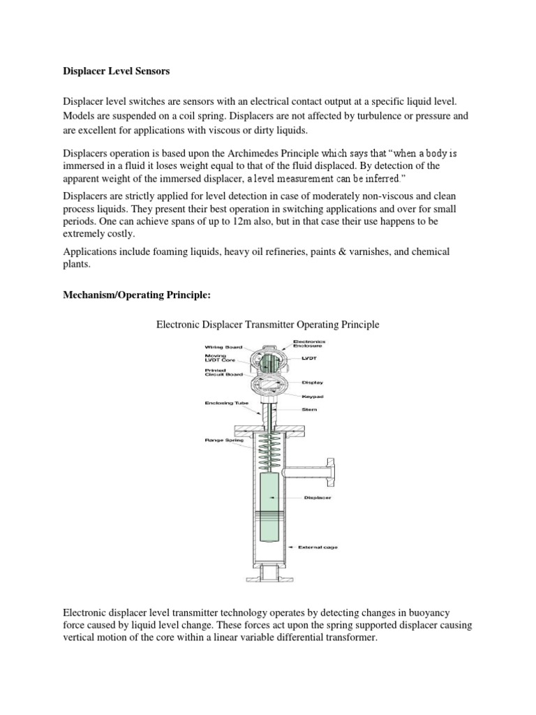 Displacer Level Sensors | PDF | Buoyancy | Electrical Engineering