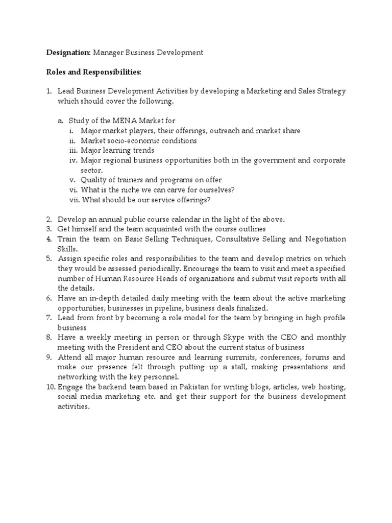 Manager Business Development | PDF