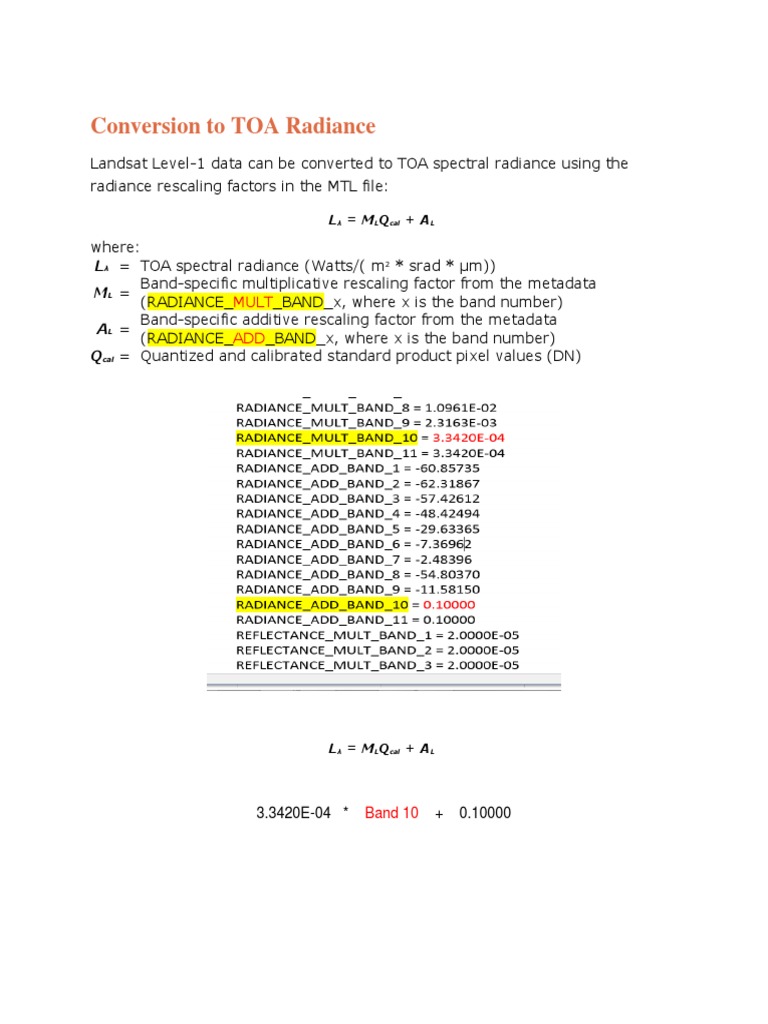 Conversion To TOA Radiance | PDF