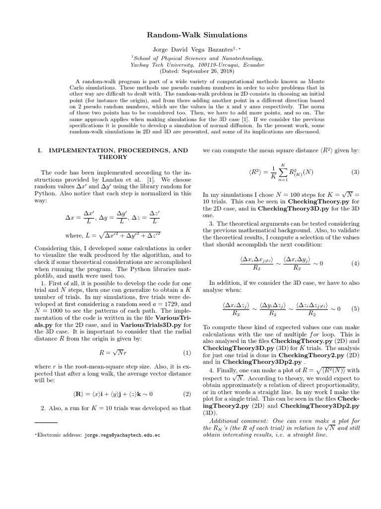 Random Walk Simulations | Download Free PDF | 3 D Computer Graphics | Simulation