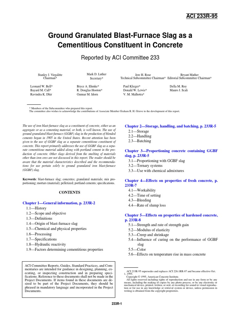 Aci Code 233r - 95 Gbfs | PDF | Concrete | Cement