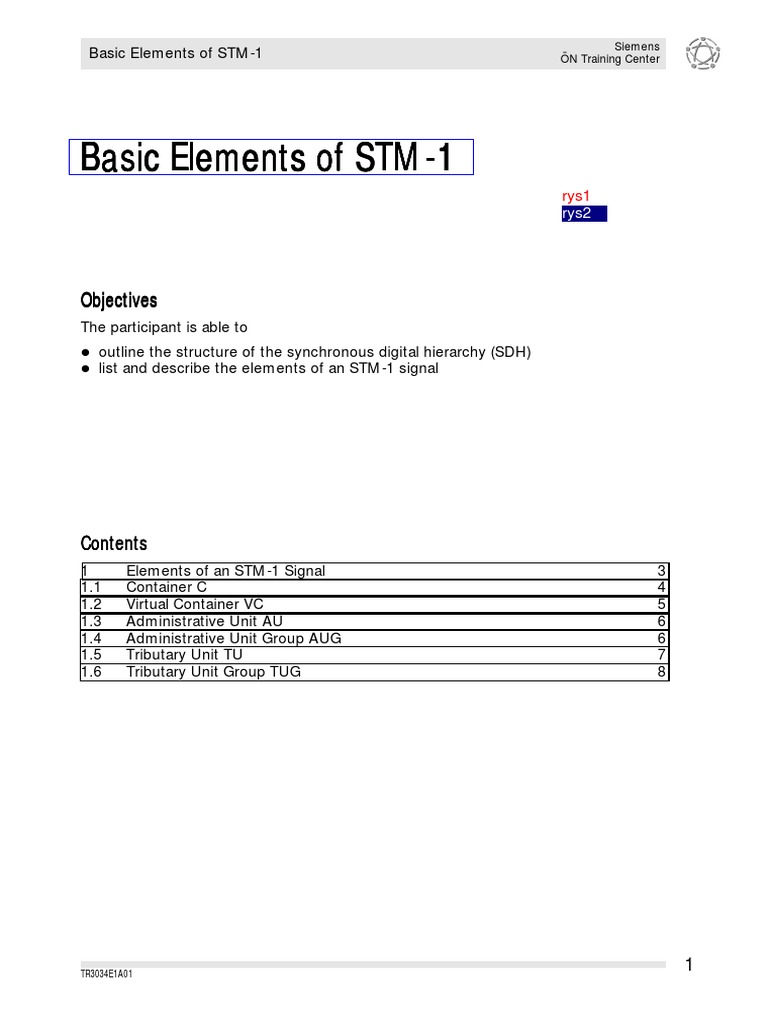 Basic Elements of STM-1 Basic Elements of STM-1 Basic Elements of STM-1 ...