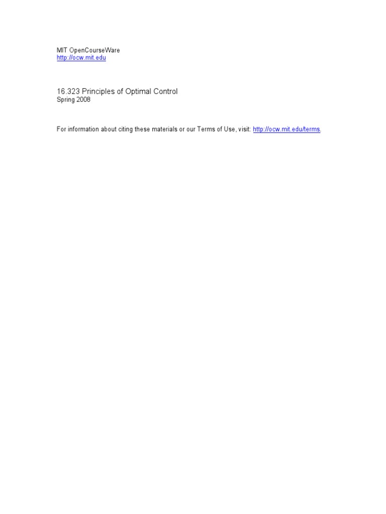 16.323 Principles of Optimal Control: Mit Opencourseware | PDF ...