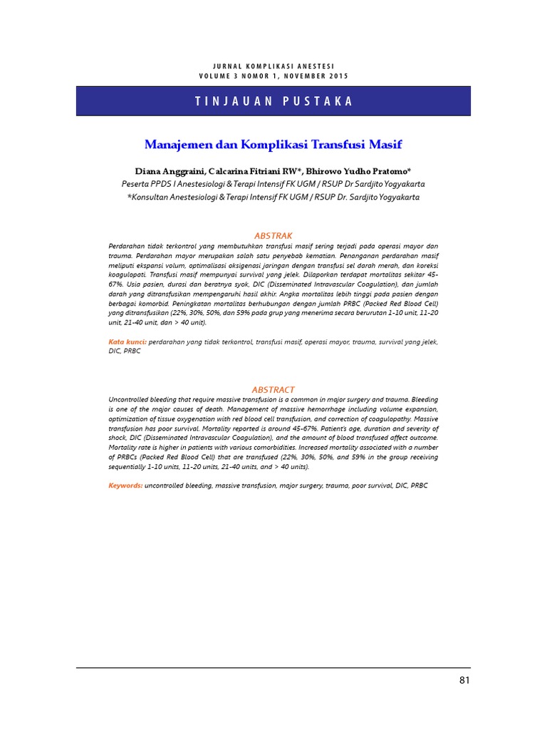 Manajemen Transfusi Masif dan Komplikasi | PDF