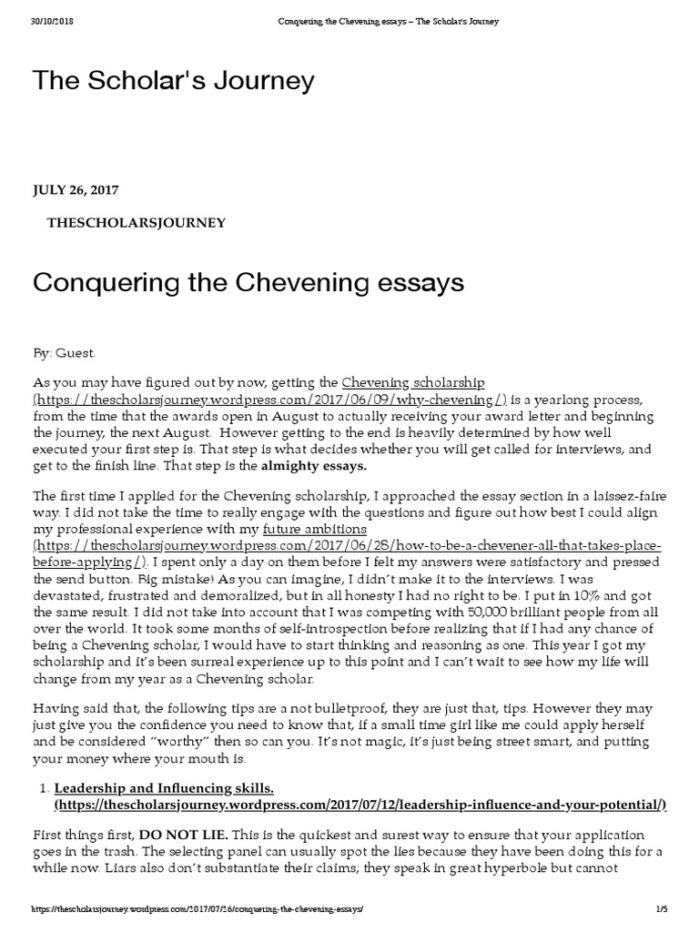 Conquering The Chevening Essays - The Scholar's Journey | PDF ...