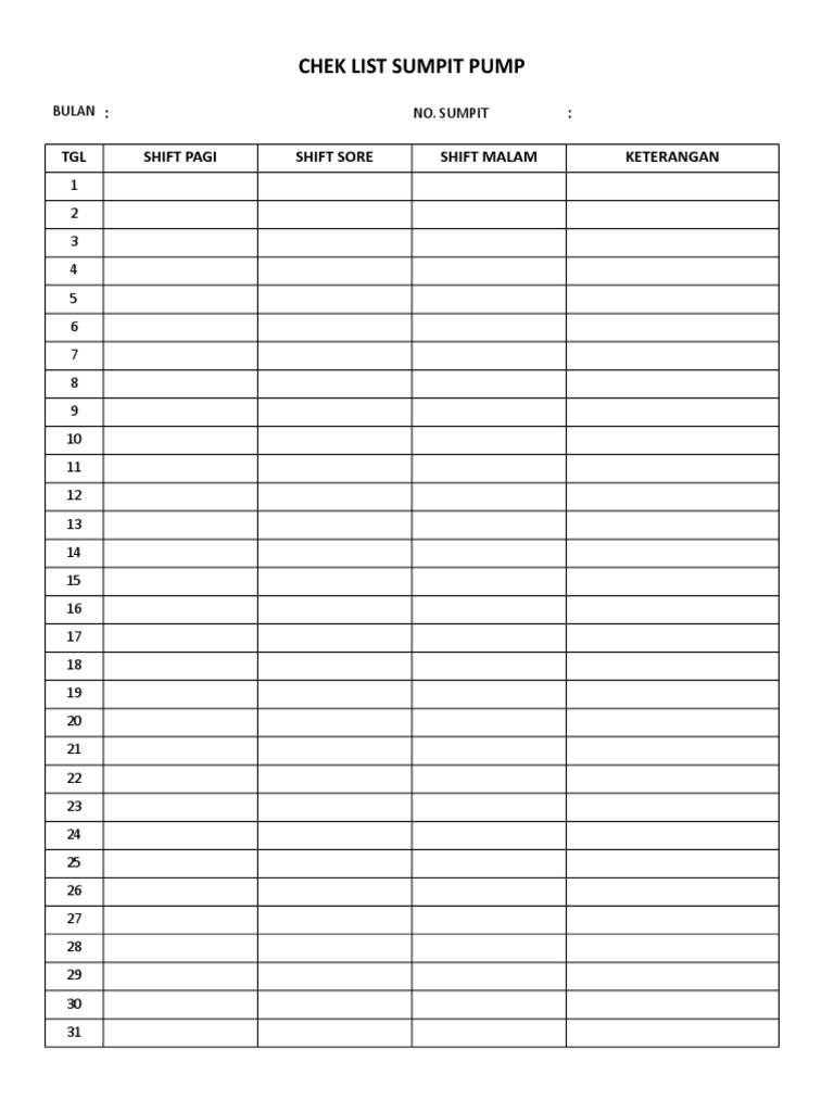 Form Cheklist Sumpit Pump | PDF