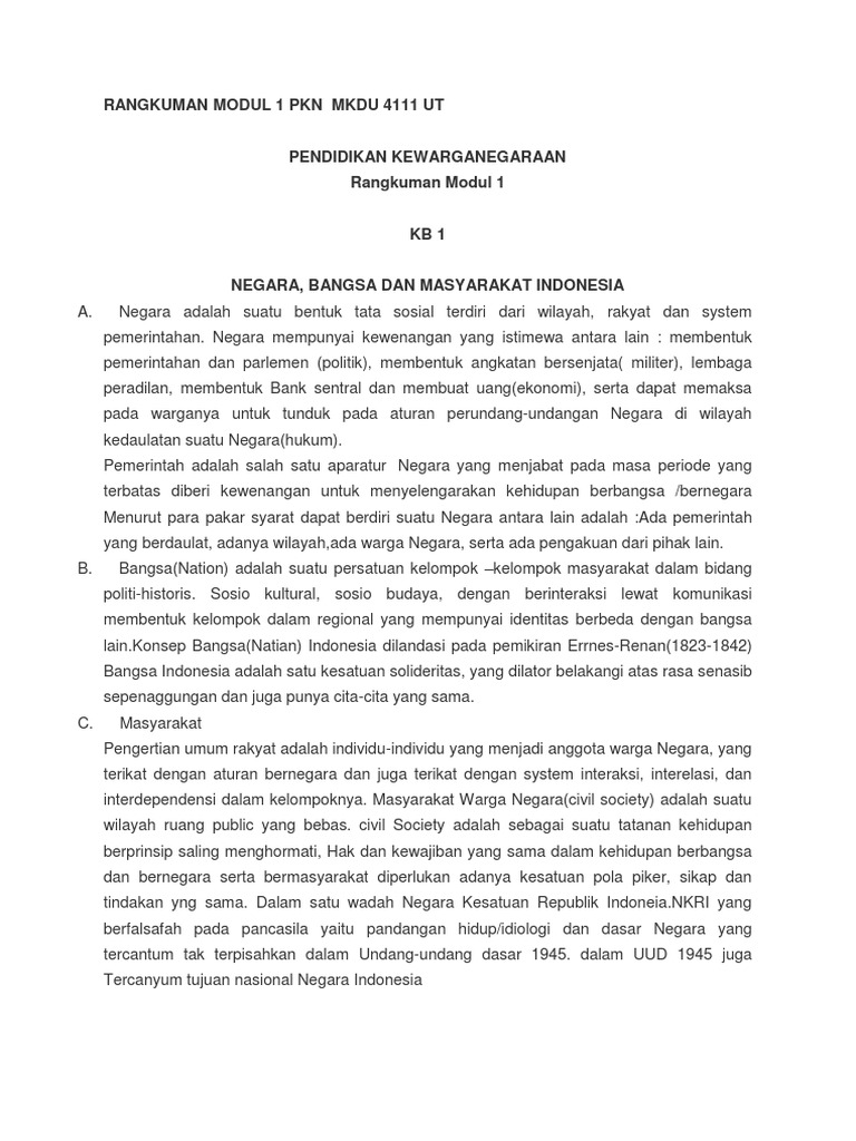 PKN MKDU4111 Modul 1-9 Bu Anti | PDF