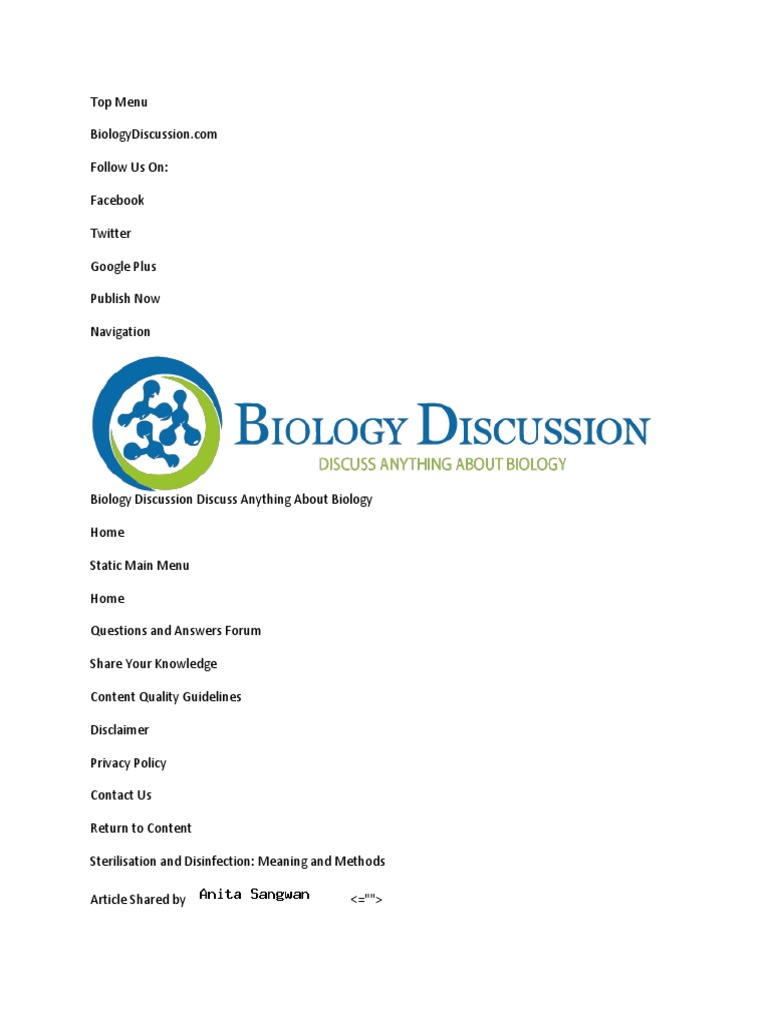 B. Biology Discussion | PDF | Sterilization (Microbiology) | Disinfectant