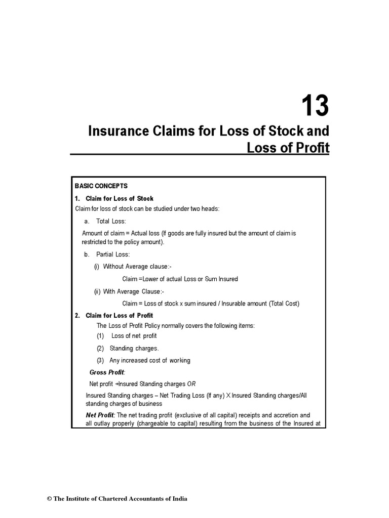 Insurance Claims For Loss of Stock and Loss of Profit 2 | PDF | Revenue ...