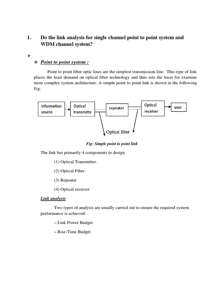 Do The Link Analysis For Single Channel Point To Point System and WDM ...