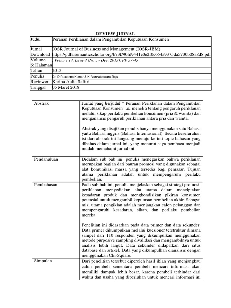 Review Jurnal The Role of Advertising in Consumer Decision Making | PDF