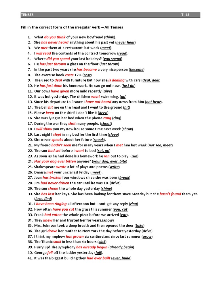 Verb Tense Exercises with Answers | PDF