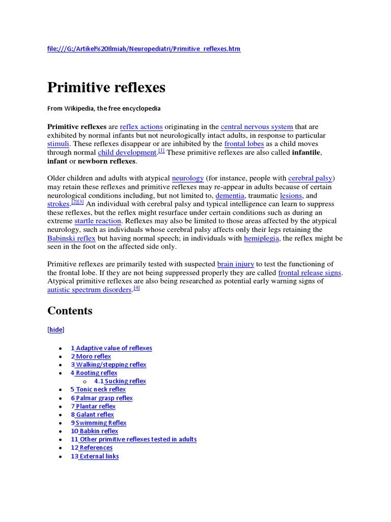 Primitive Reflexes | Download Free PDF | Reflexes | Neurophysiology
