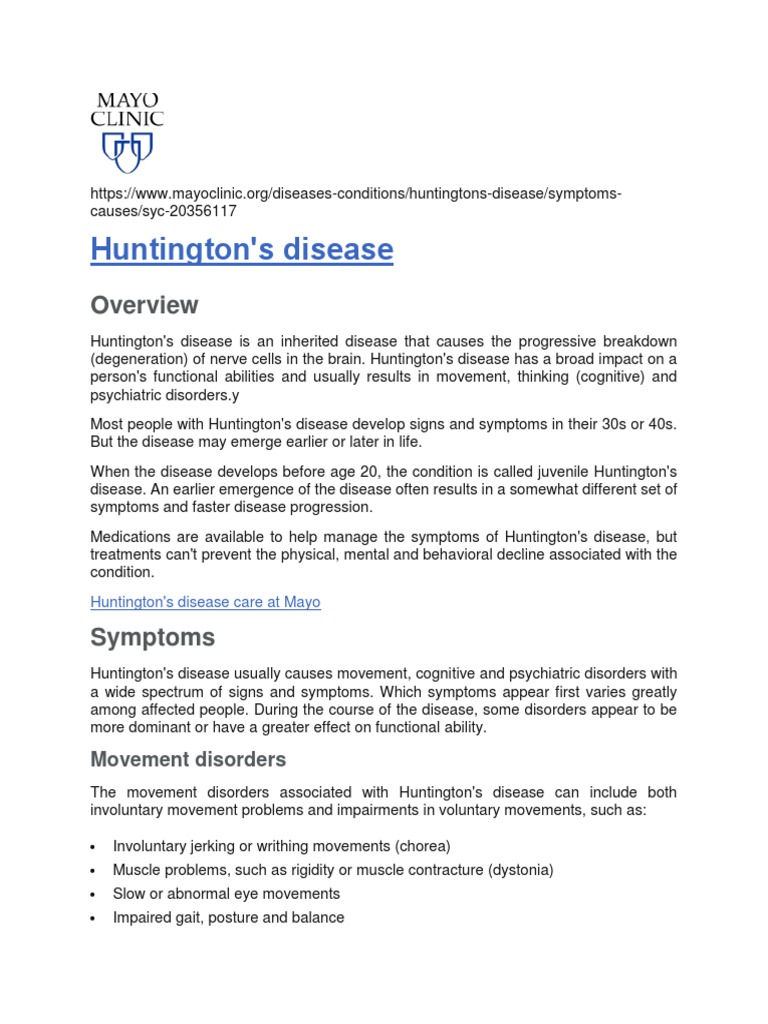 Huntington's Disease: Movement Disorders | PDF | Genetic Disorder ...