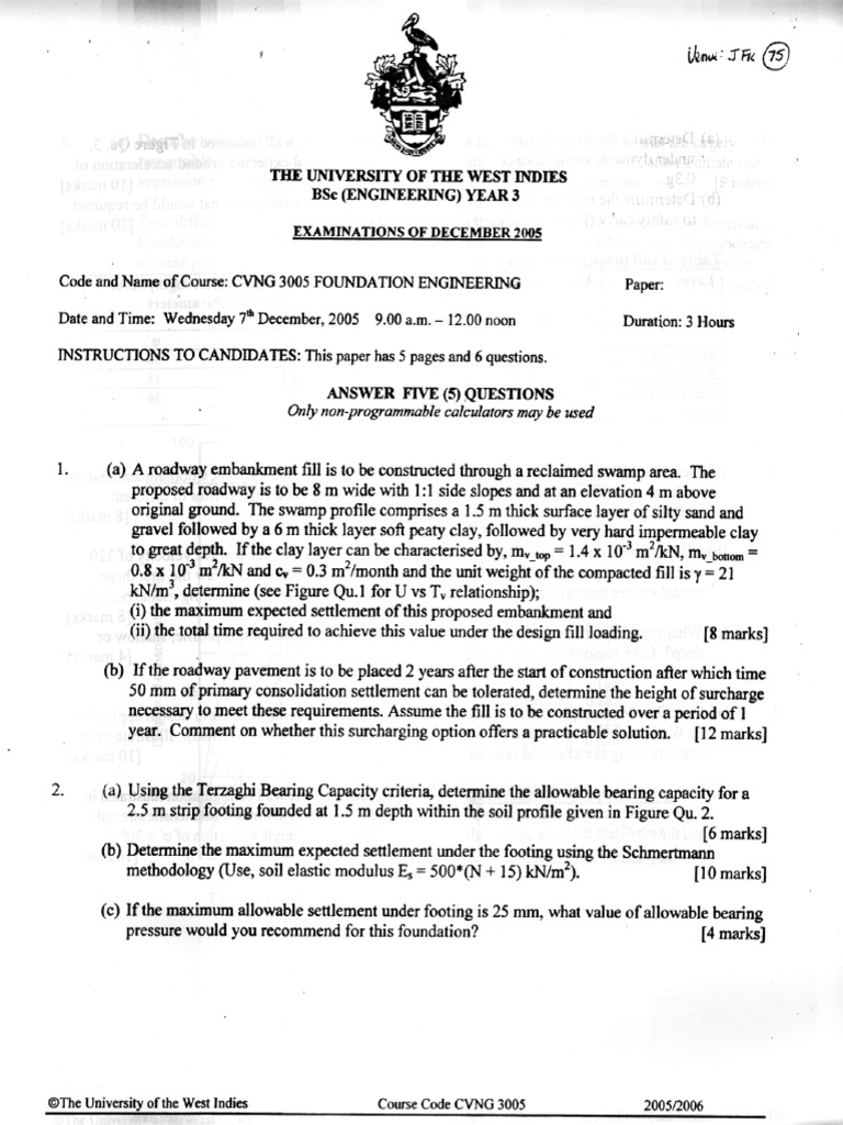 UWI CVNG 3005 Past Paper | PDF