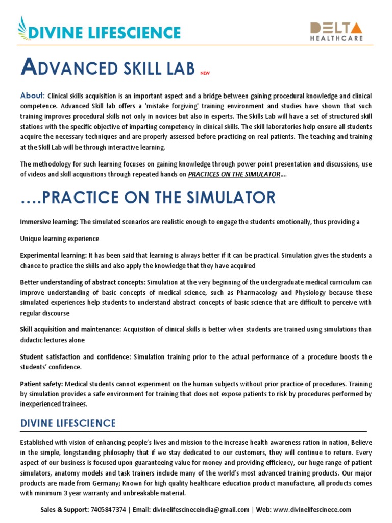 Advanced Skill Lab - Divine Lifescience | PDF | Anatomy | Simulation