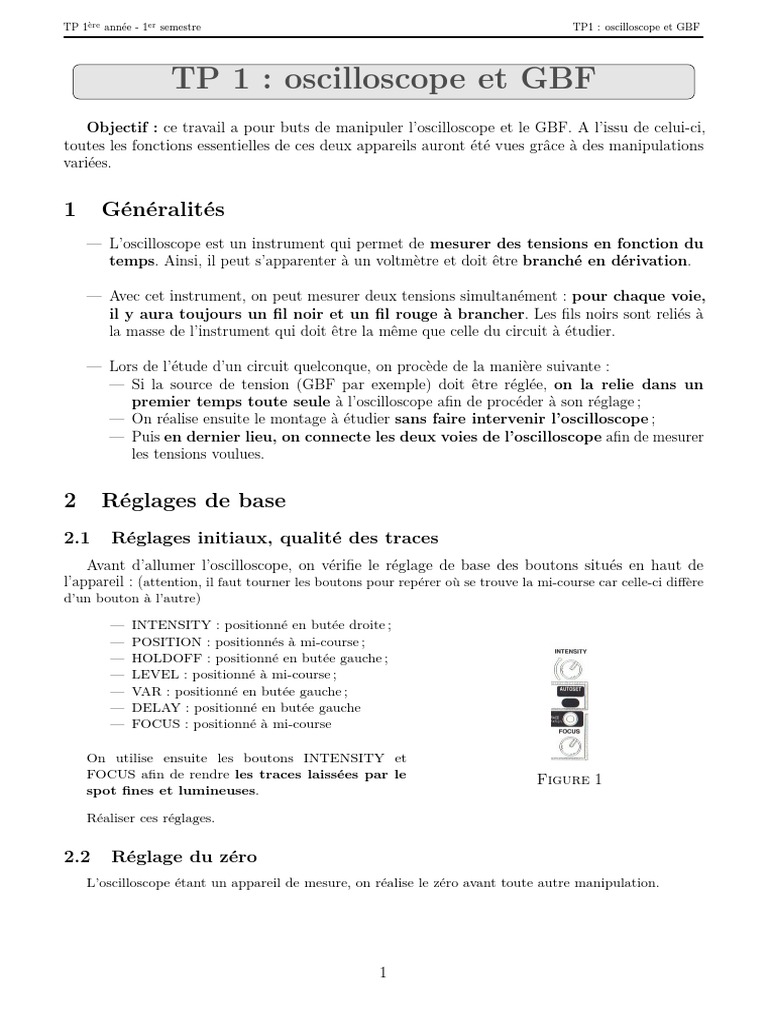 TP Oscilloscope et GBF : Guide Pratique | PDF | Réseau électrique ...