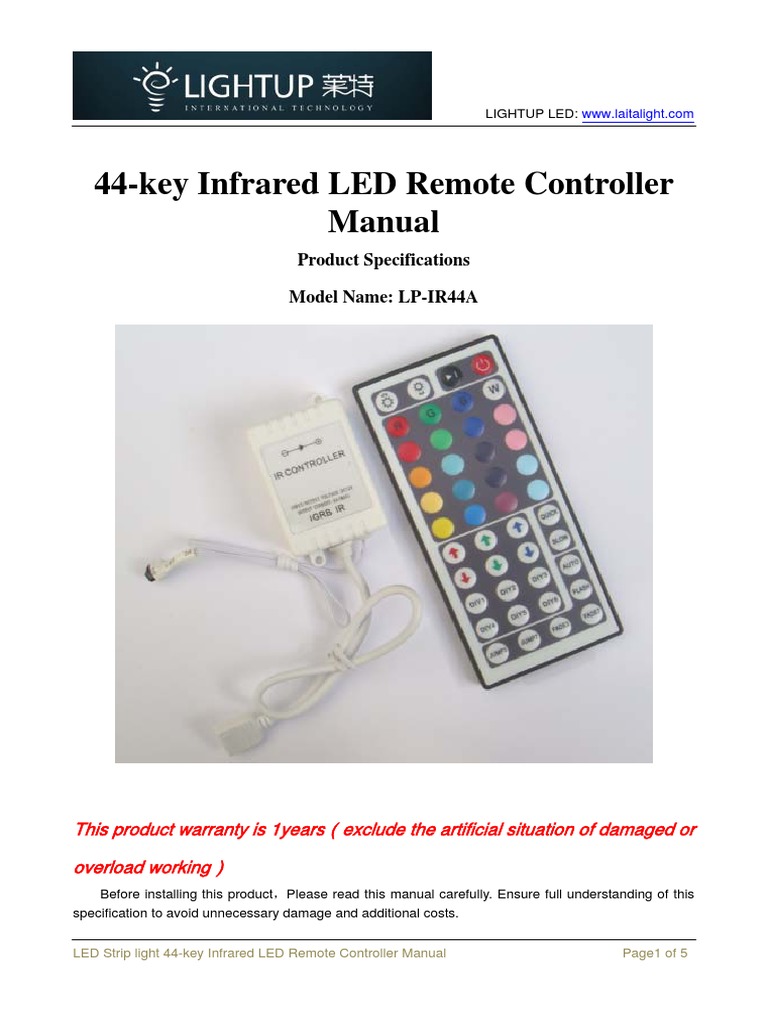 44 Key Infrared LED Remote Controller Manual | PDF | Power Supply ...