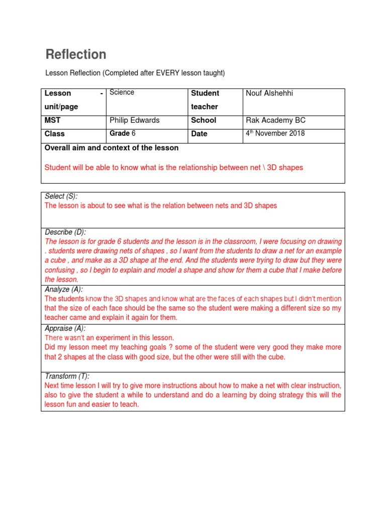 Lesson Reflection 4 | PDF