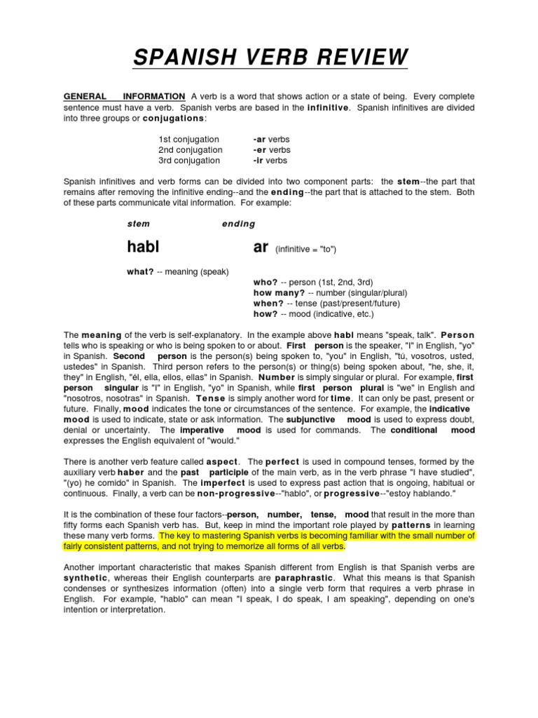 Spanish Verb Review Guide | PDF | Perfect (Grammar) | Grammatical Tense