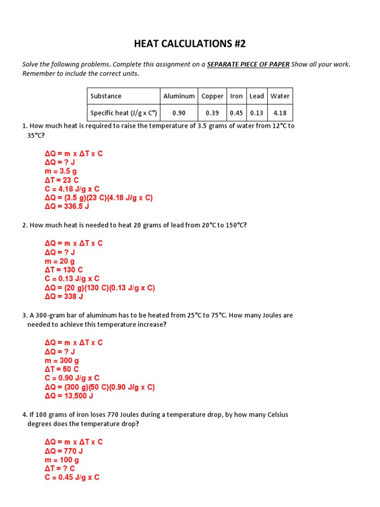 Calculating Heat Transfer Through Specific Heat Problems | PDF ...