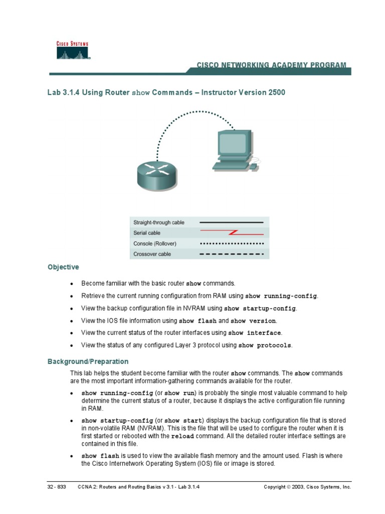 CCNA2 Lab Inst 3 1 4 en | PDF | Router (Computing) | Cisco Certifications
