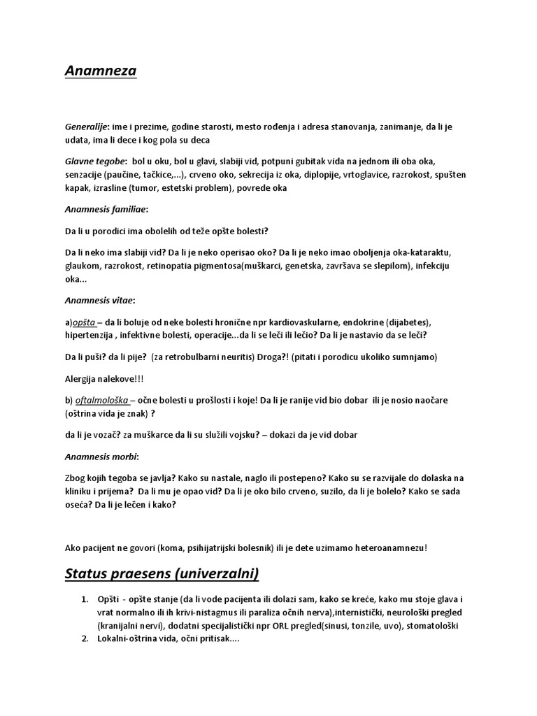 Anamneza Opste | PDF