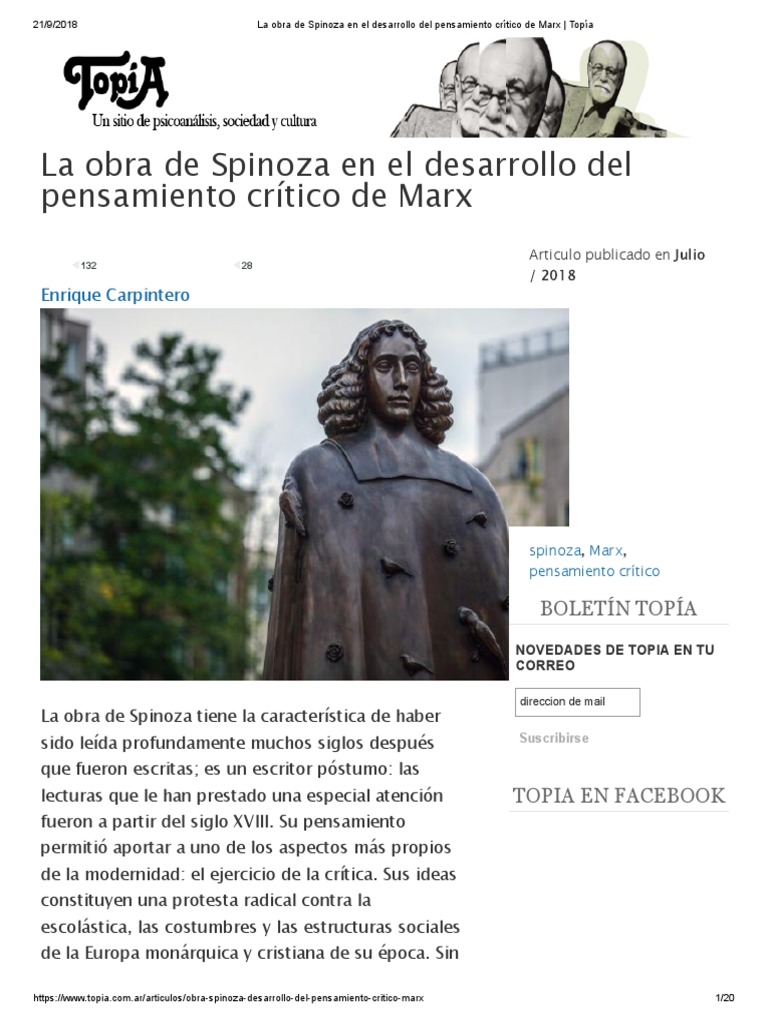 La Obra de Spinoza en El Desarrollo Del Pensamiento Crítico de Marx ...
