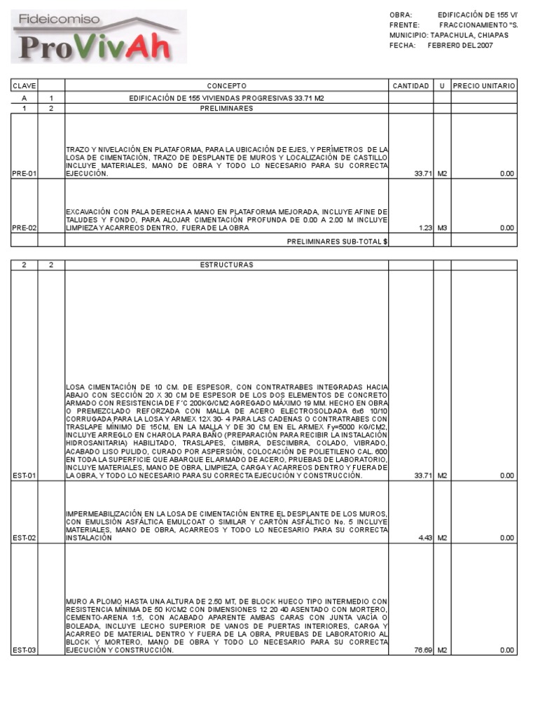 13 02 18 Practica Opus Catalogo de Conceptos CASA HABITACION | PDF | Construyendo tecnología ...