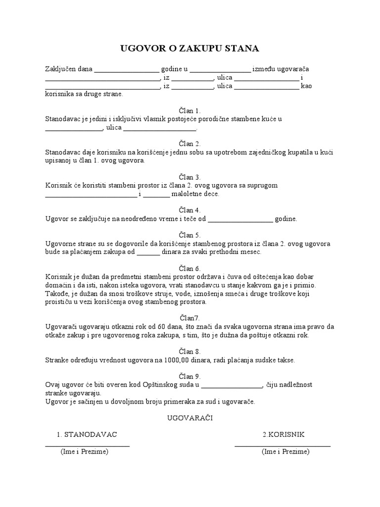 Ugovor o Zakupu Stana | PDF