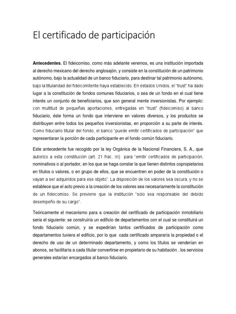El Certificado de Participación | PDF | Ley de fideicomiso | Gobierno