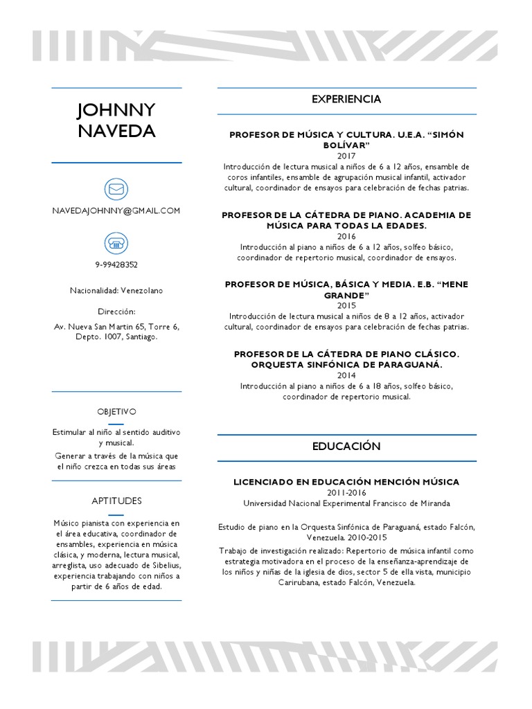 CV Johnny Naveda | PDF | Venezuela | Entretenimiento (general)