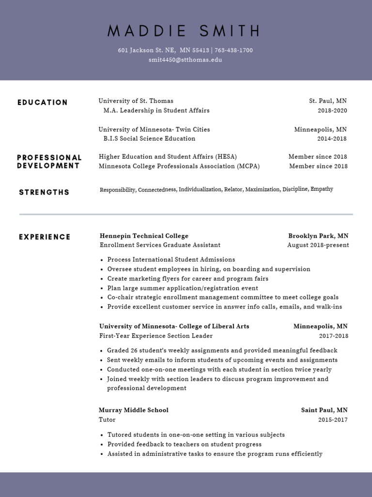 Smith Resume | PDF | Students | University Of Minnesota