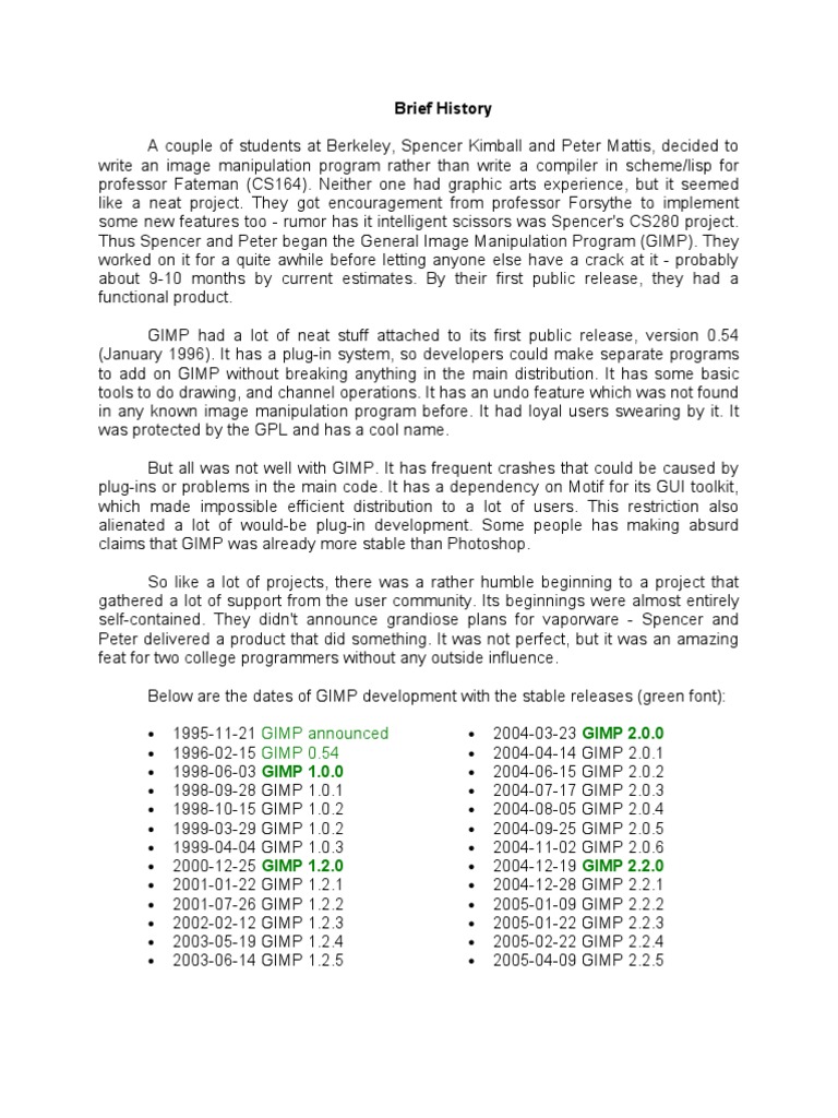 Brief History GIMP | PDF | Software Development | Software Engineering
