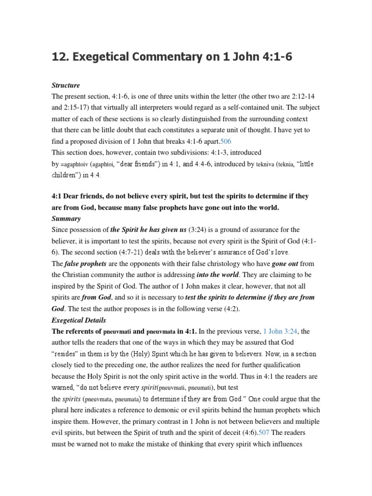 Exegetical Commentary On 1 John 4:1-6: Structure | Download Free PDF ...