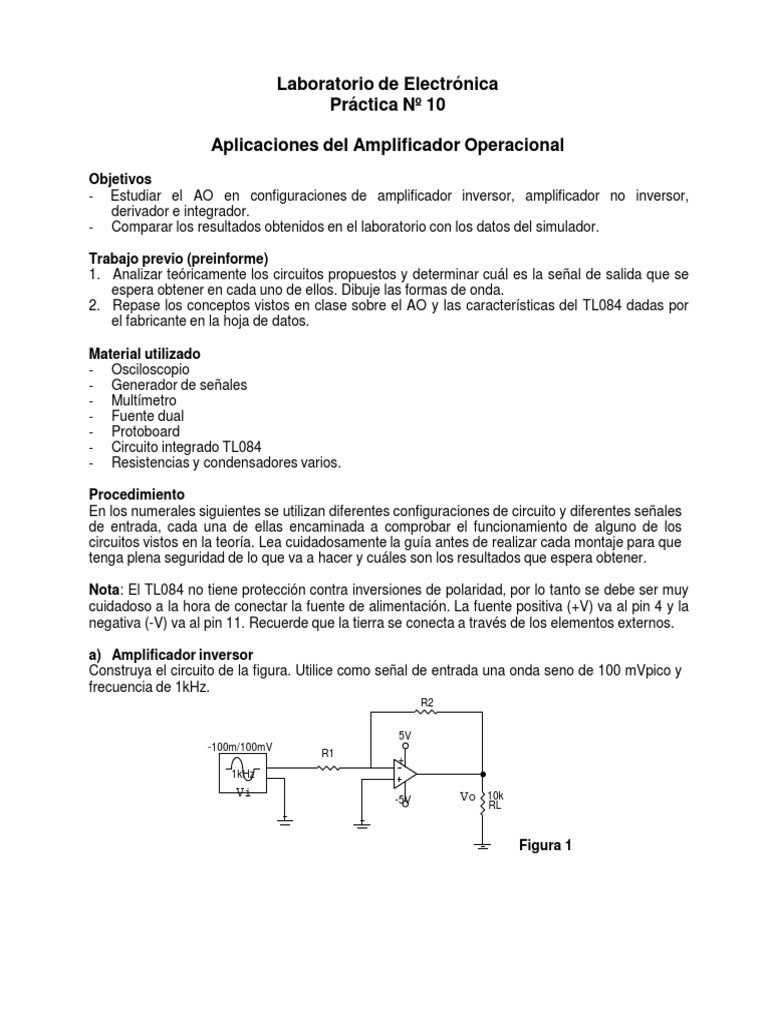 Prac10 Aplic de OPAMP | PDF | Amplificador operacional | Ingenieria Eléctrica