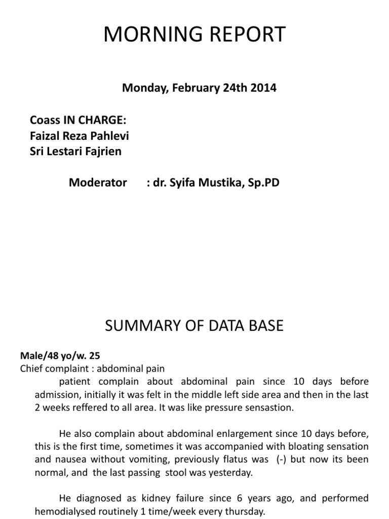 Morning Report | PDF | Renal Function | Chronic Kidney Disease