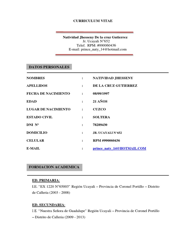 Curriculum Naty | PDF | Universidad | Educación avanzada