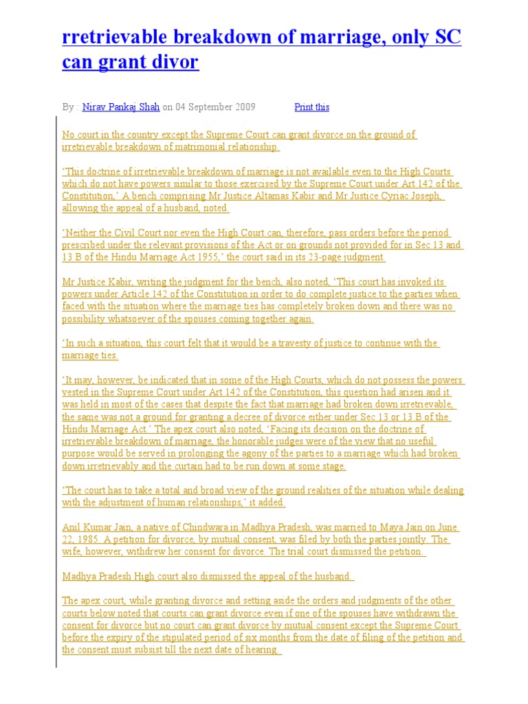 Rretrievable Breakdown of Marriage | PDF | Divorce | Marriage