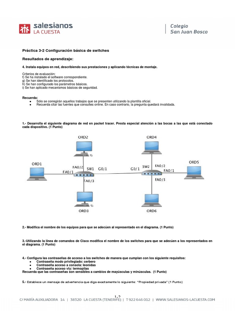 UD3-2 Configuración Básica de Switches | PDF | Conmutador de red | Contraseña