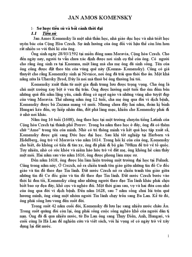 Jan Amos komensky bài tập chuyên đề | PDF