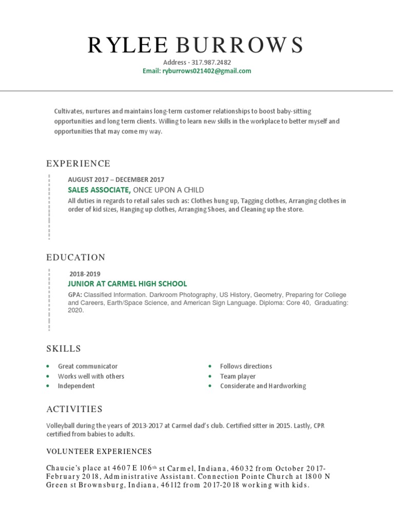 Rylee Burrows Resume 2018 | PDF